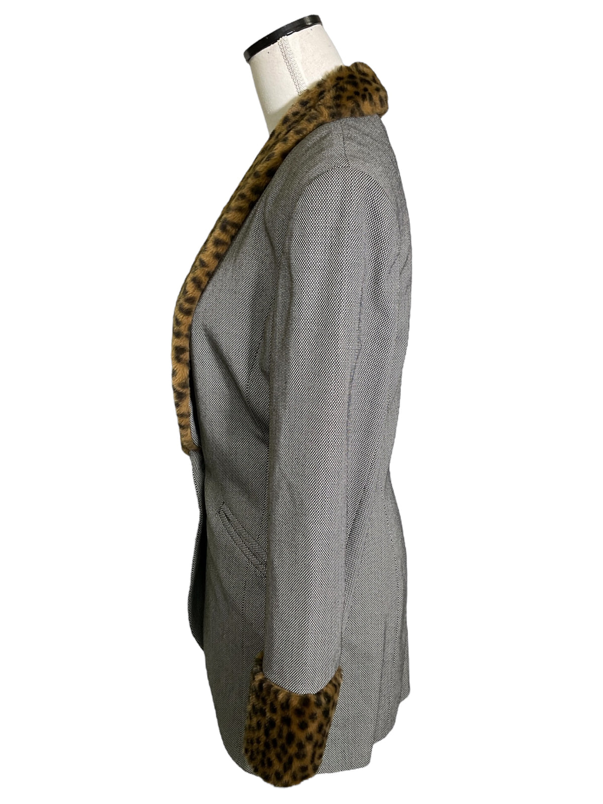 Arabella Pollen 1980s Power Jacket – Wool Blend with Faux Leopard Fur ...